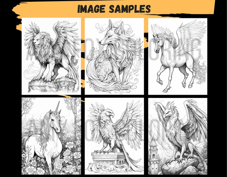 60 Mythical Creatures Coloring Page, Adults Kids Digital Coloring ...