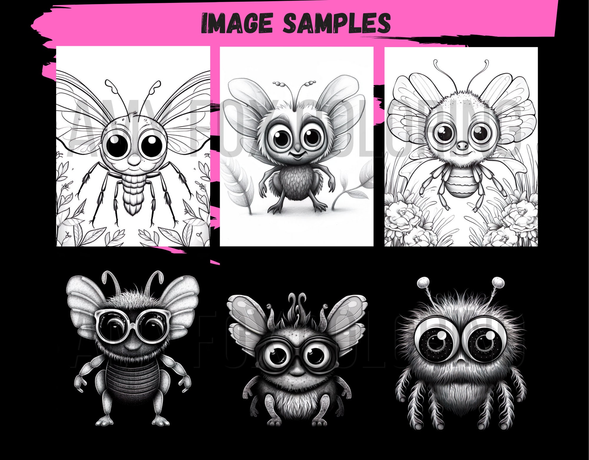 60 Fantasy Cutie Bugs Coloring Pages, Adults Kids Digital Coloring ...