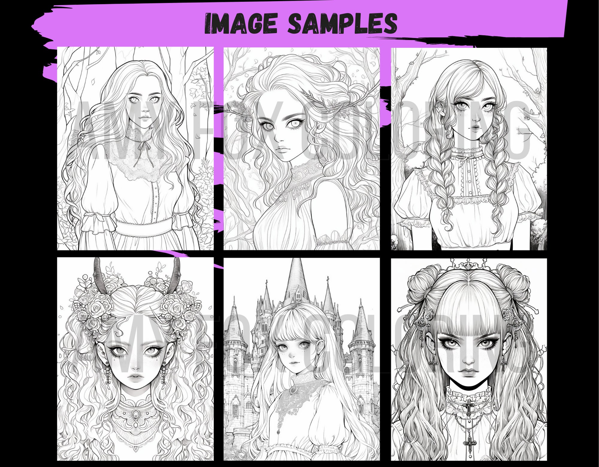 60 Gothic Girls Coloring Page Adults Kids Digital Coloring - Etsy