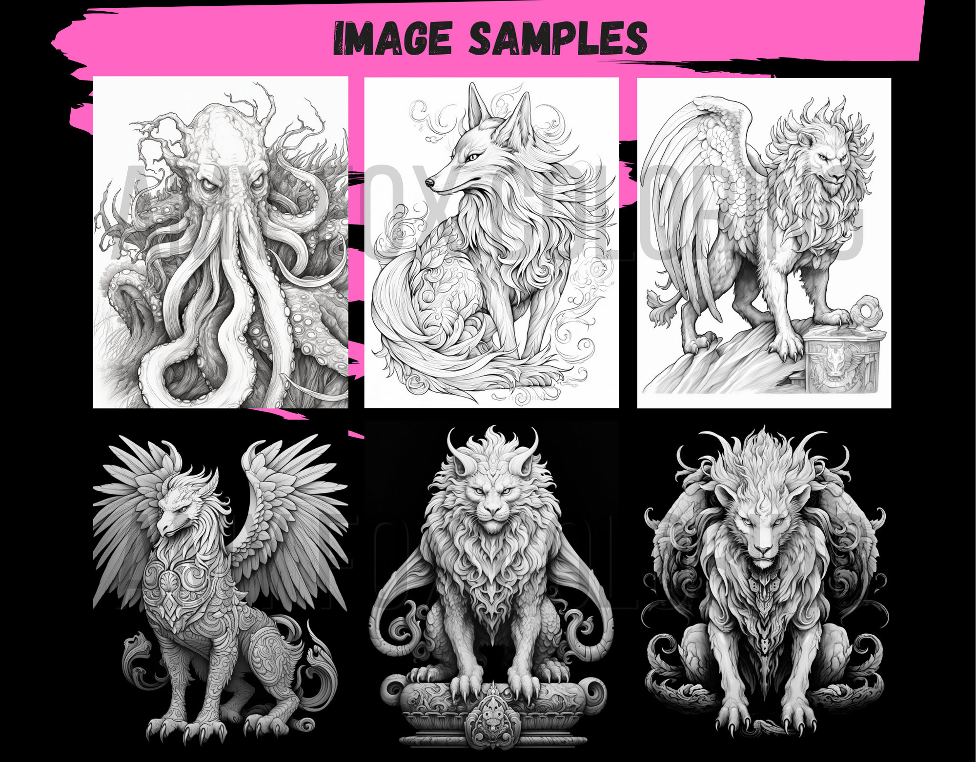 60 Mythical Creatures Coloring Page, Adults Kids Digital Coloring ...