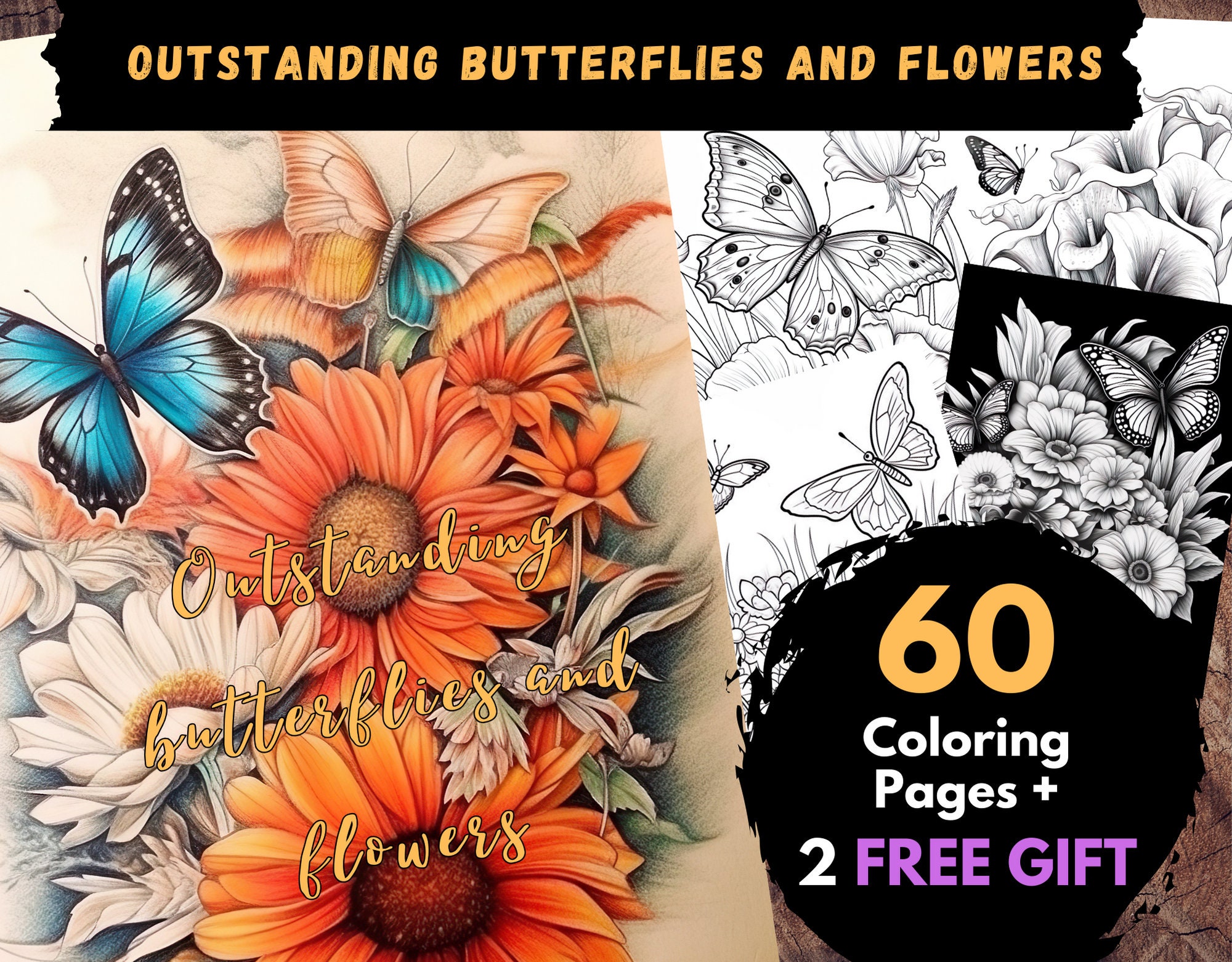 60 Outstanding Butterflies and Flowers Coloring Pages, Adults Kids ...