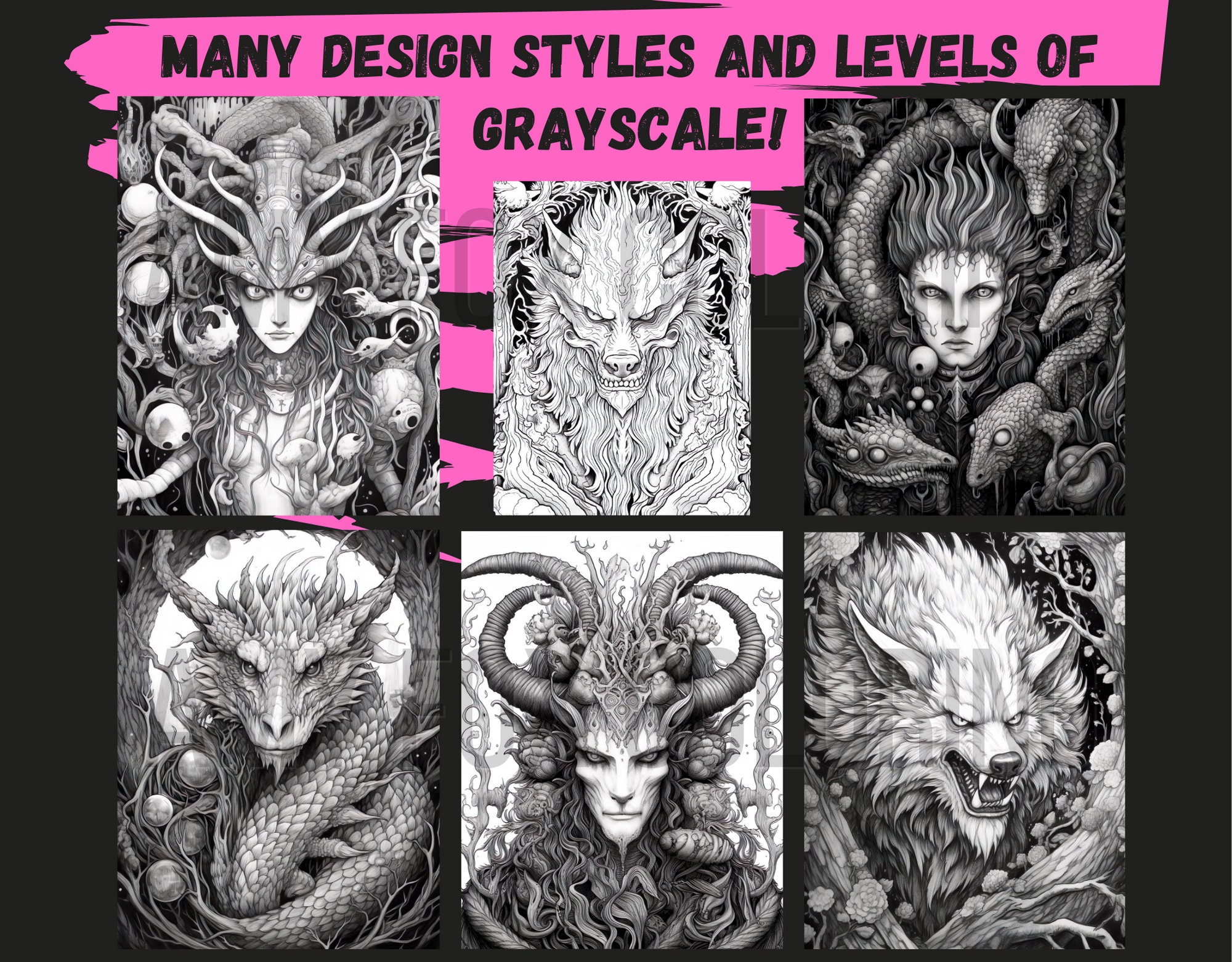 60 Darkness Creatures Coloring Pages, Adults Kids Digital Coloring ...