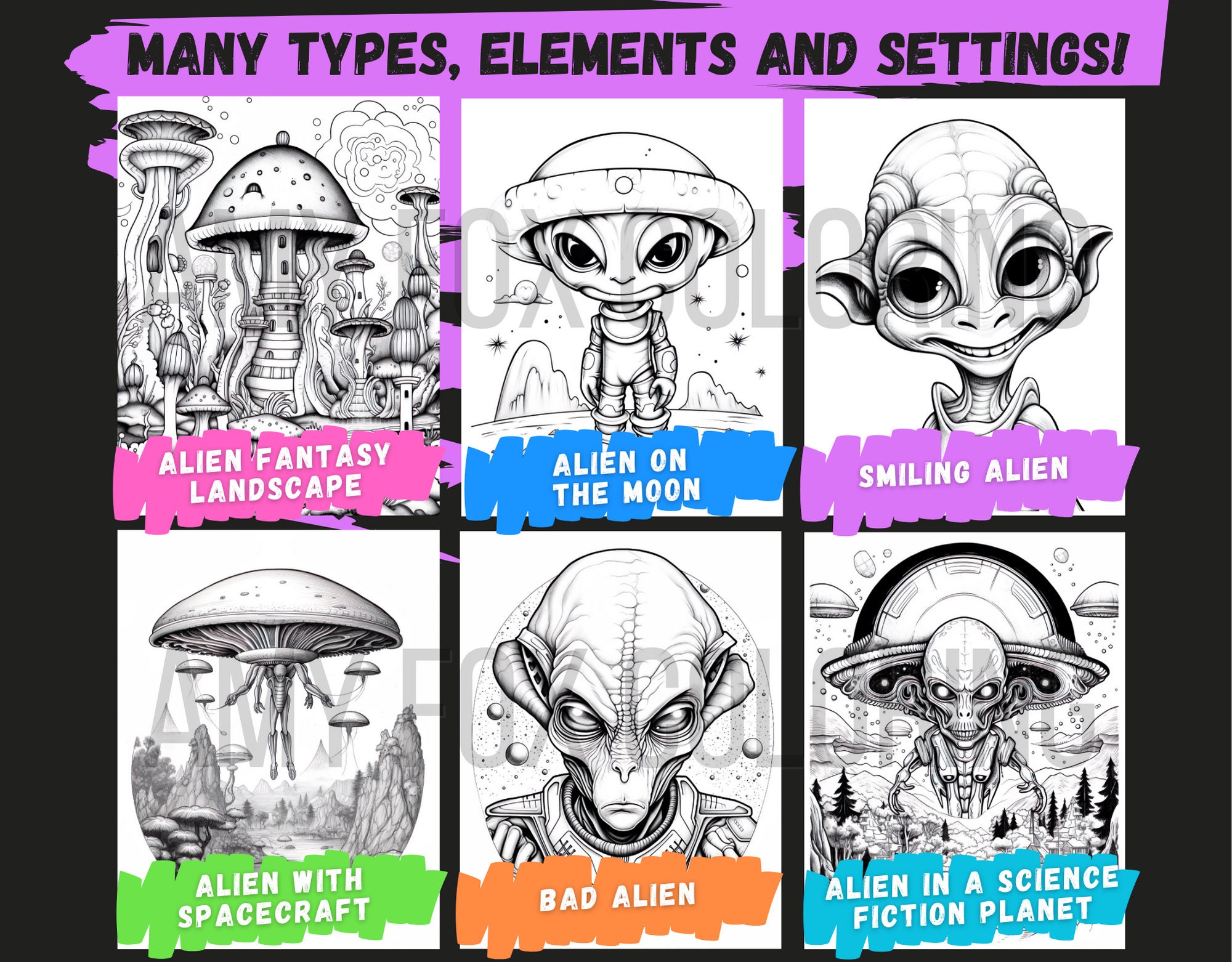 60 Alien Worlds Coloring Pages Adults Kids Digital Coloring - Etsy