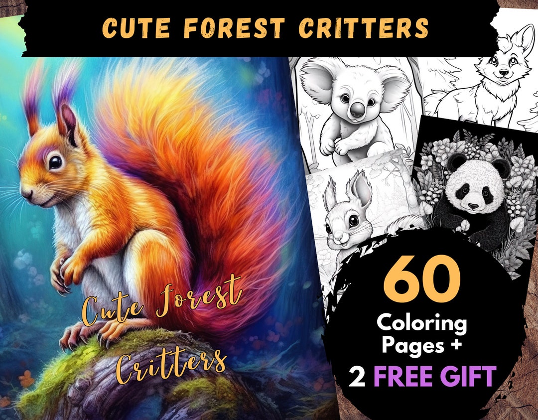 60 Cute Forest Critters Coloring Pages, Adults Kids Digital Coloring ...