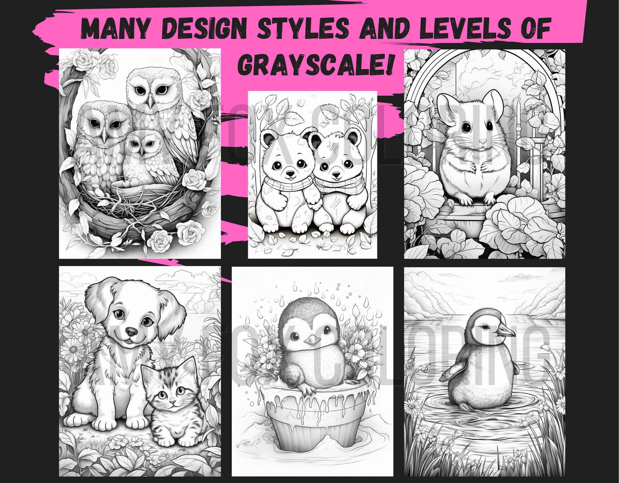 100 Cute Baby Animals Coloring Pages, Adults Kids Digital Coloring ...
