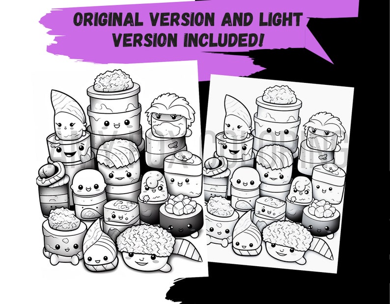 60 Kawaii Sushi & Rolls Coloring Pages, Adults Kids Digital Coloring ...
