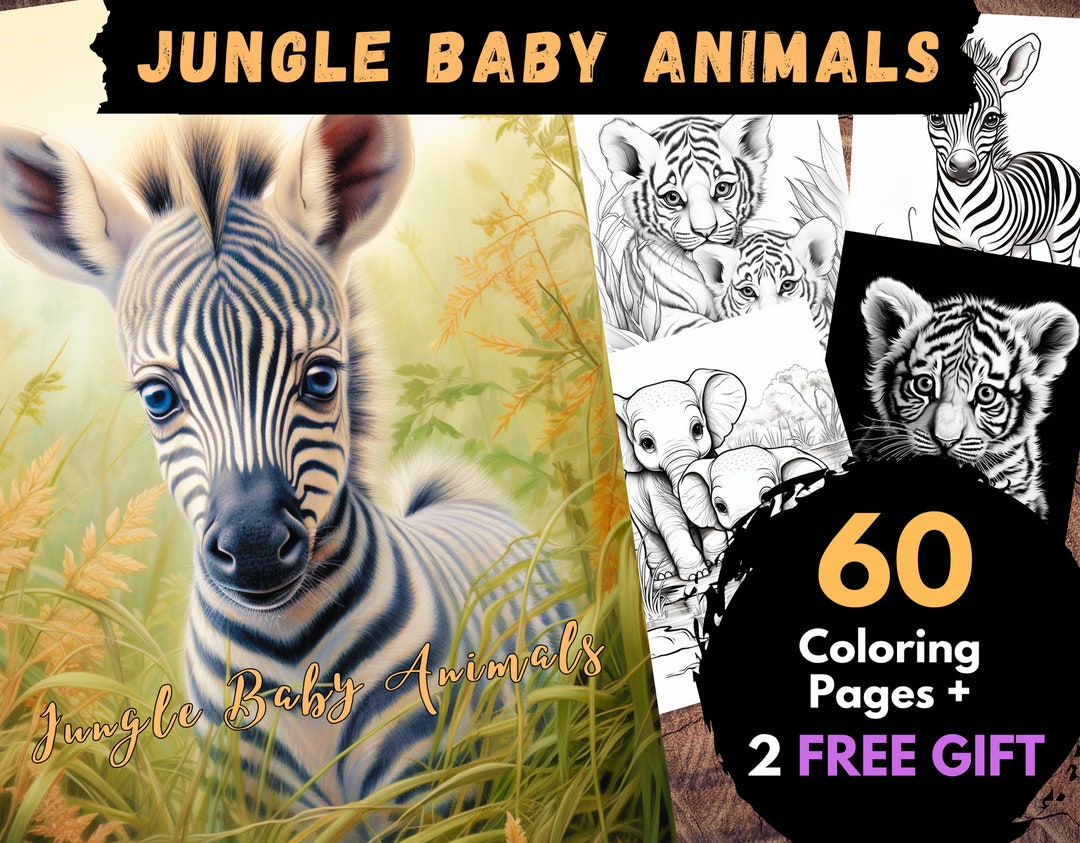 60 Jungle Baby Animals Coloring Pages,adults Kids Digital Coloring ...