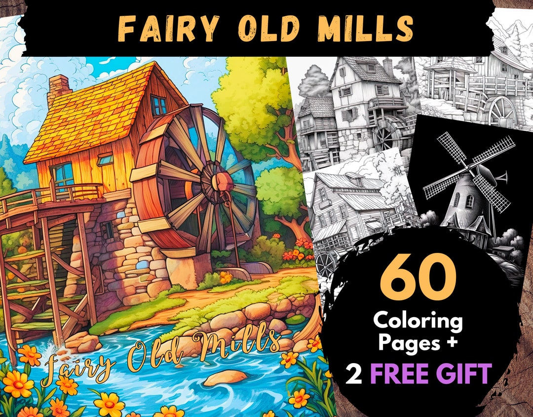 60 Fairy Old Mills Coloring Pages, Adults Kids Digital Coloring Sheets ...