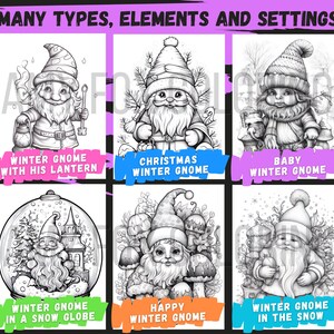 60 Winter Gnomes Coloring Pages, Adults Kids Digital Coloring Sheets ...
