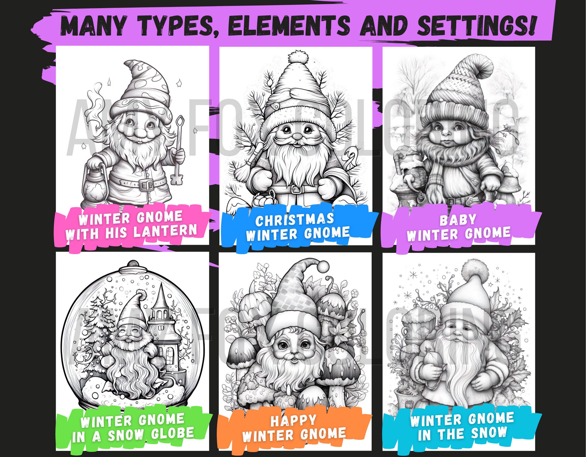 60 Winter Gnomes Coloring Pages, Adults Kids Digital Coloring Sheets ...