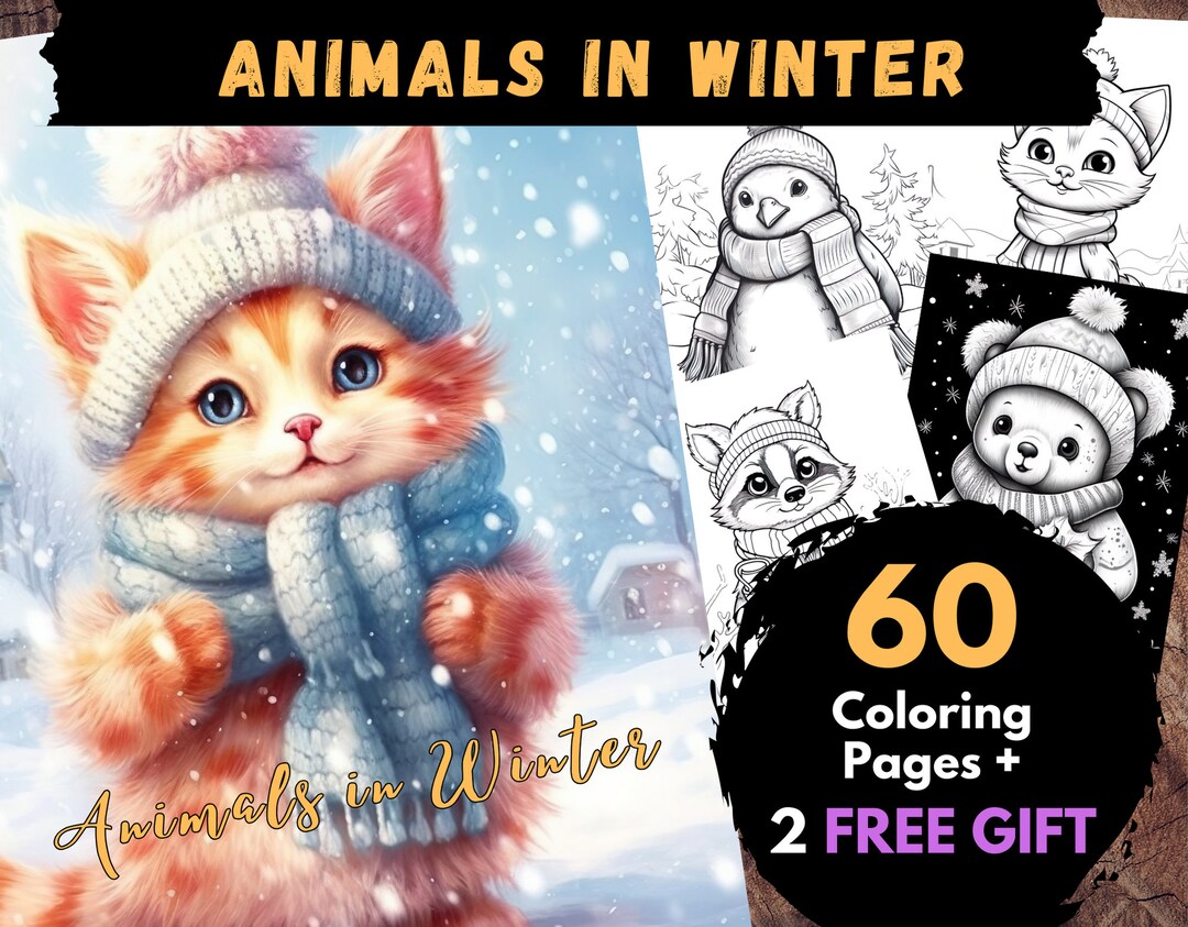 60 Animals in Winter Coloring Pages, Adults Kids Digital Coloring ...