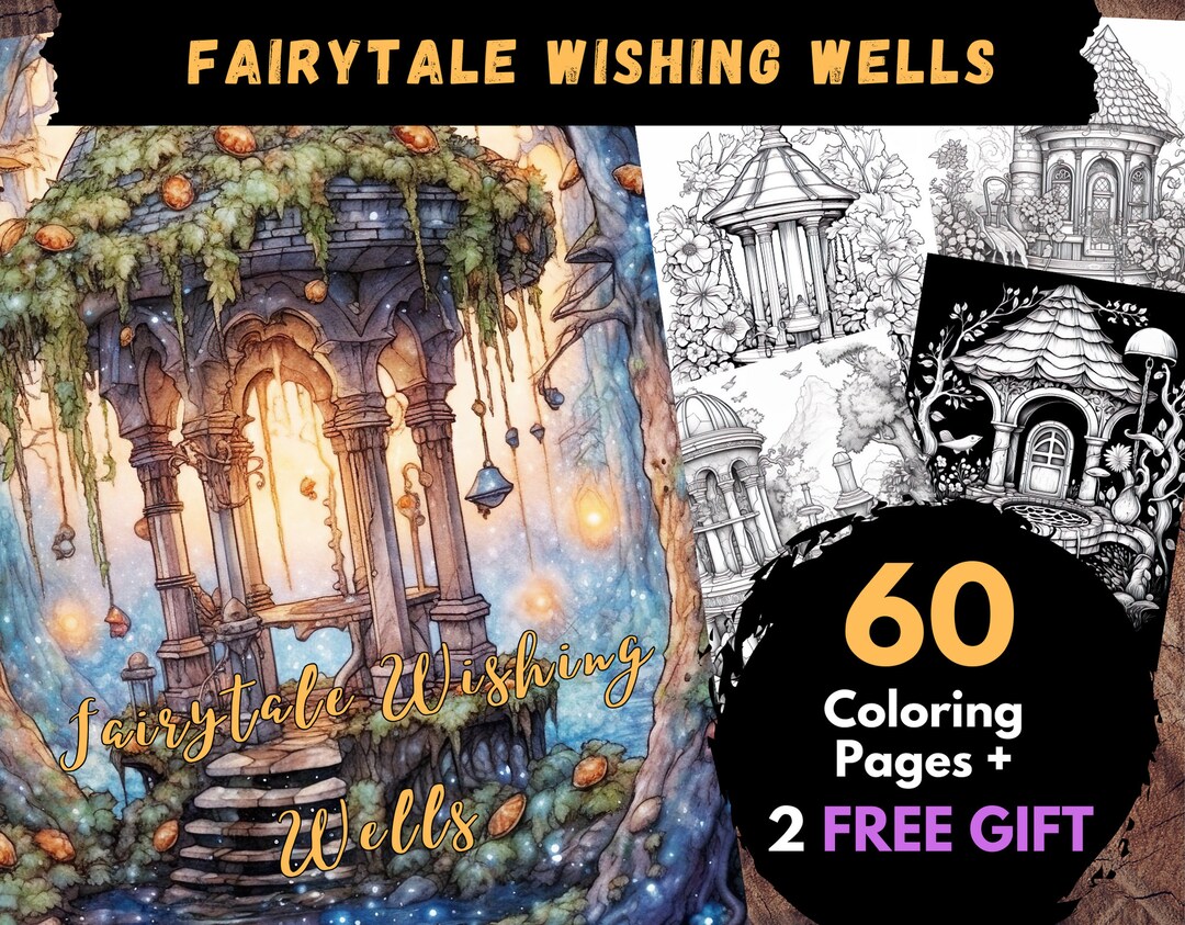 60 Fairy Wishing Wells Coloring Pages, Adults Kids Digital Coloring ...