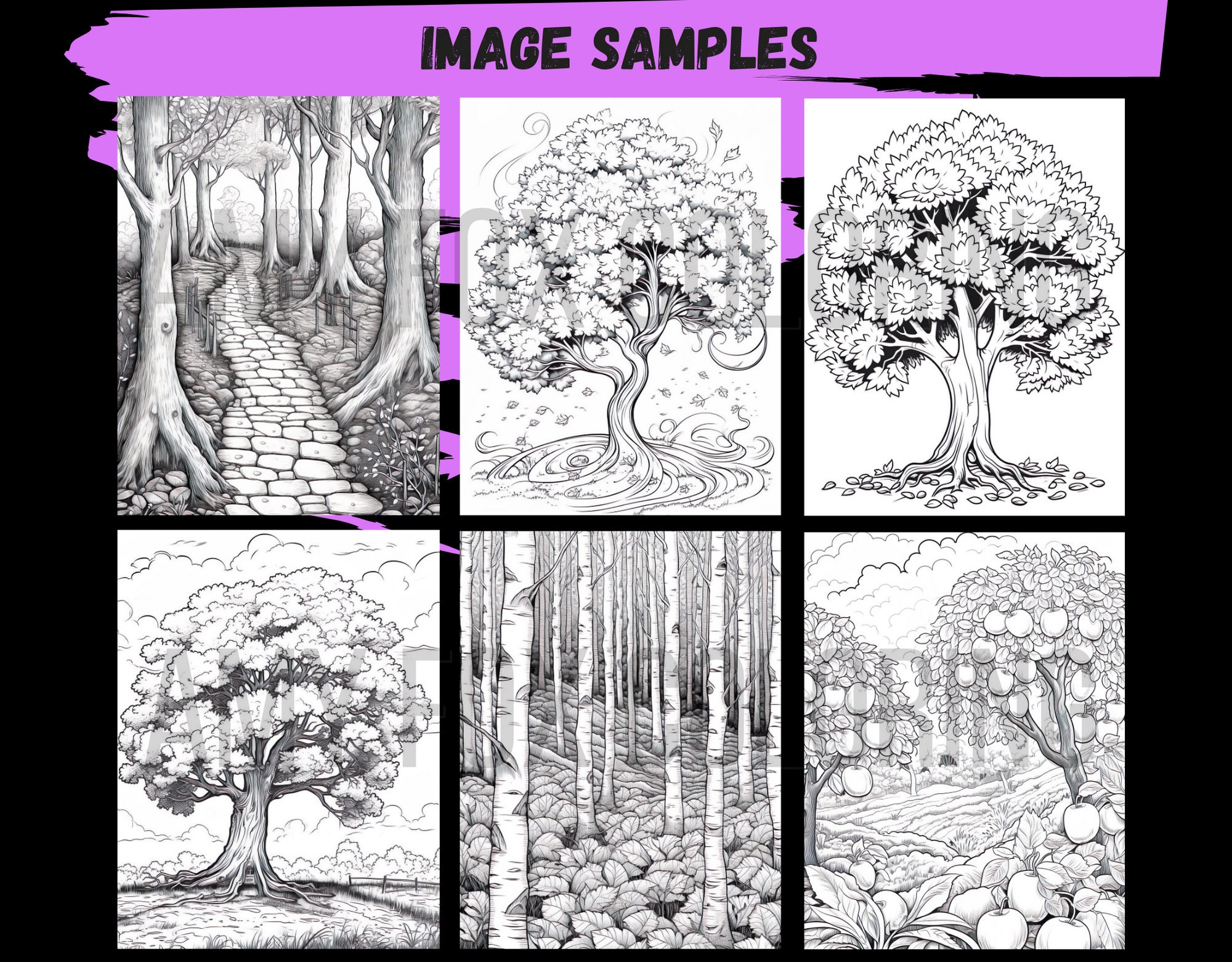 60 Autumn Trees Coloring Pages Adults Kids Digital Coloring - Etsy