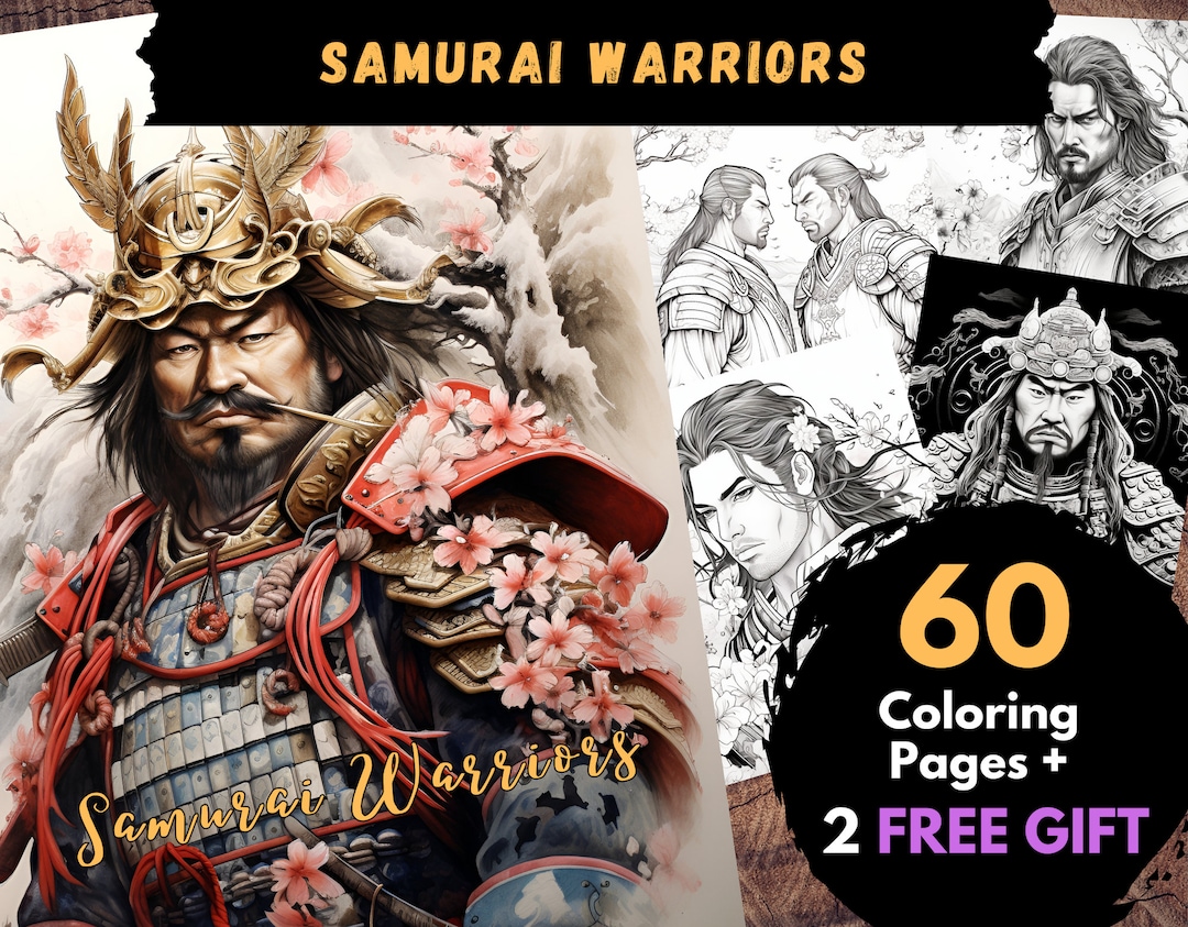 60 Samurai Warriors Coloring Pages, Adults Kids Digital Coloring Sheets ...