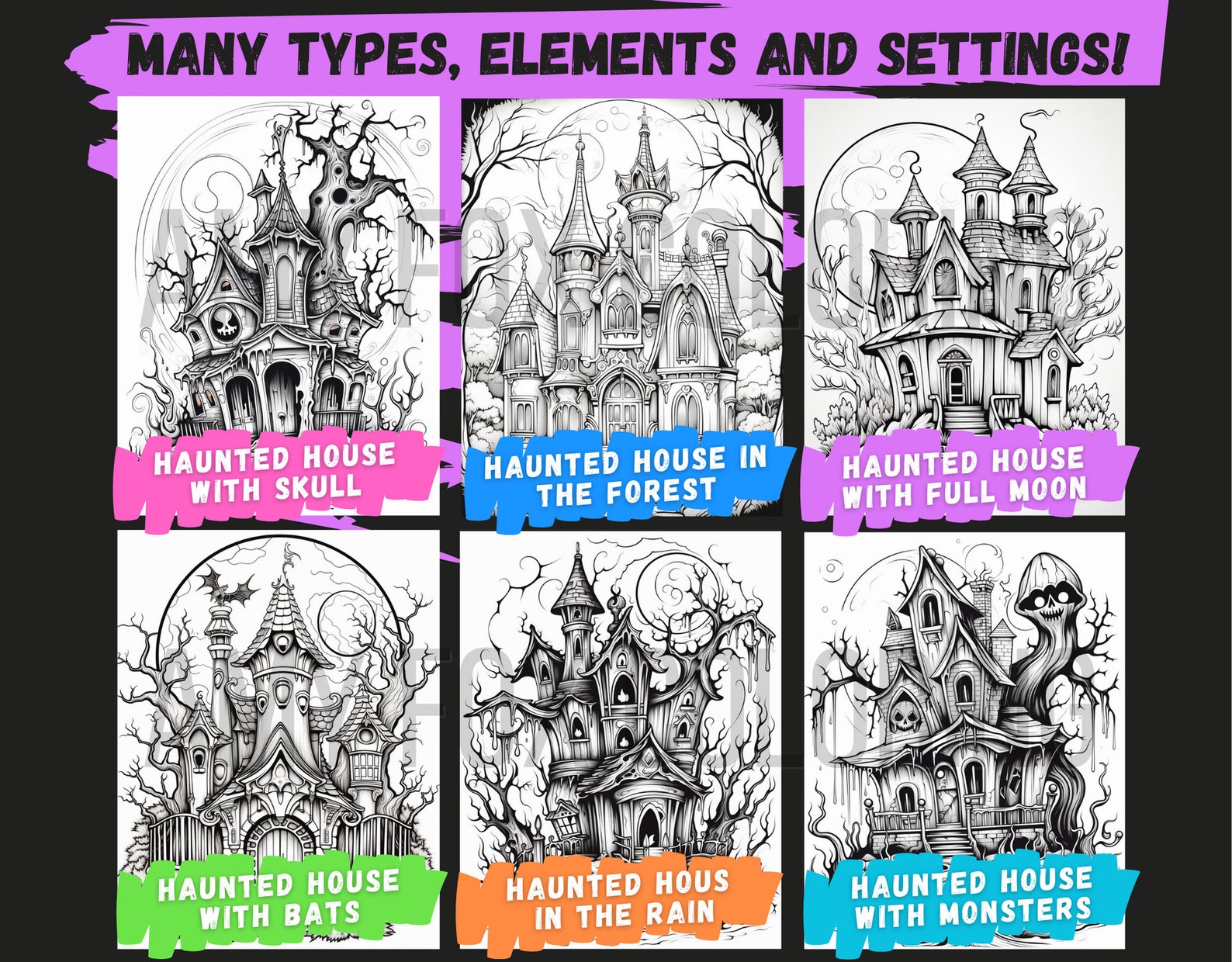 60 Haunted House Coloring Page, Adults Kids Digital Coloring Sheets ...