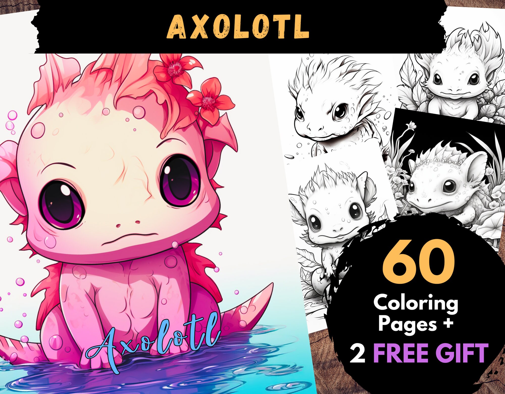 60 Axolotl Coloring Pages, Adults Kids Digital Coloring Sheets ...