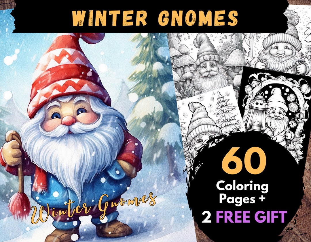 60 Winter Gnomes Coloring Pages, Adults Kids Digital Coloring Sheets ...