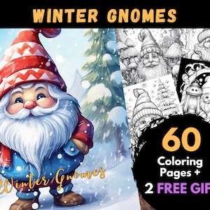 60 Winter Gnomes Coloring Pages, Adults Kids Digital Coloring Sheets ...