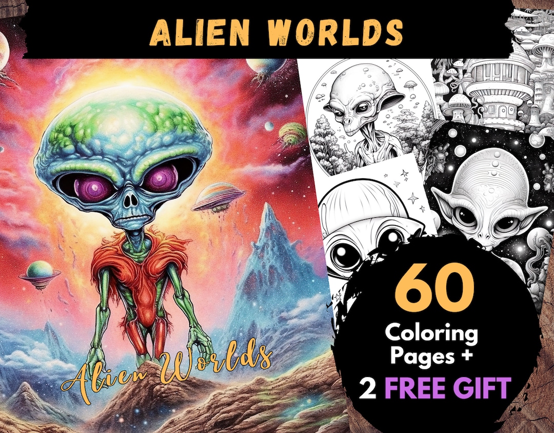 60 Alien Worlds Coloring Pages, Adults Kids Digital Coloring Sheets ...