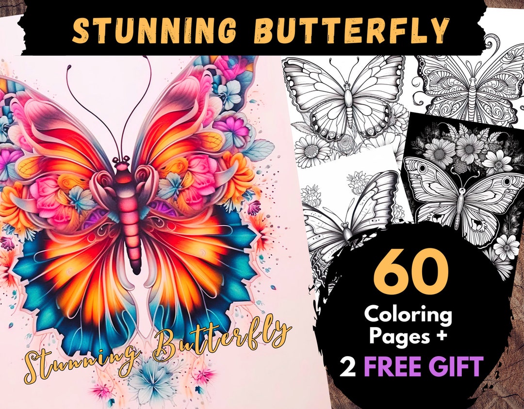 60 Stunning Butterfly Coloring Page, Adults Kids Digital Coloring ...