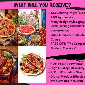 60 Delicious Italian Foods Coloring Pages, Adults Kids Digital Coloring ...