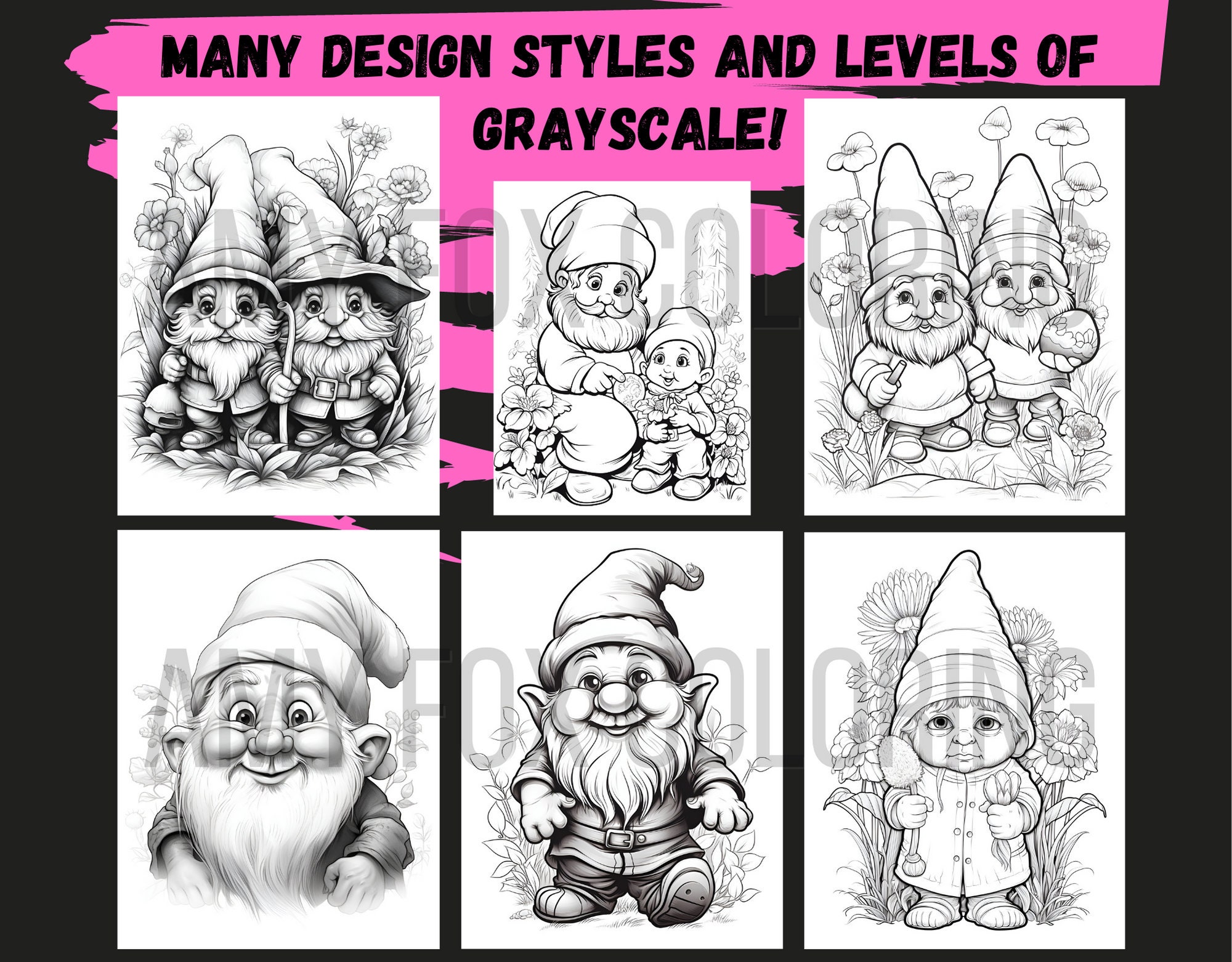 60 Garden Gnomes Coloring Page, Adults Kids Digital Coloring Sheets ...