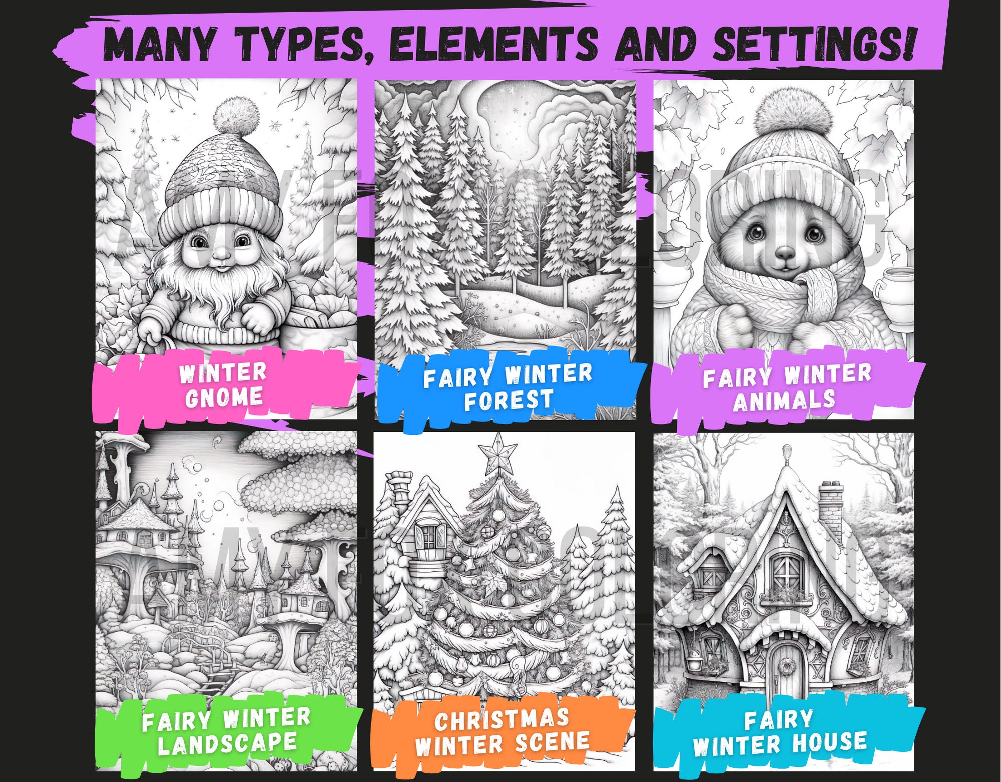 60 Winter Wonderland Coloring Pages, Adults Kids Digital Coloring ...