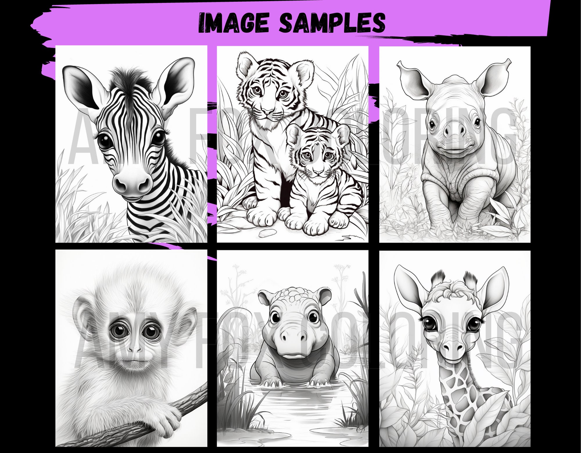 60 Jungle Baby Animals Coloring Pages,adults Kids Digital Coloring ...