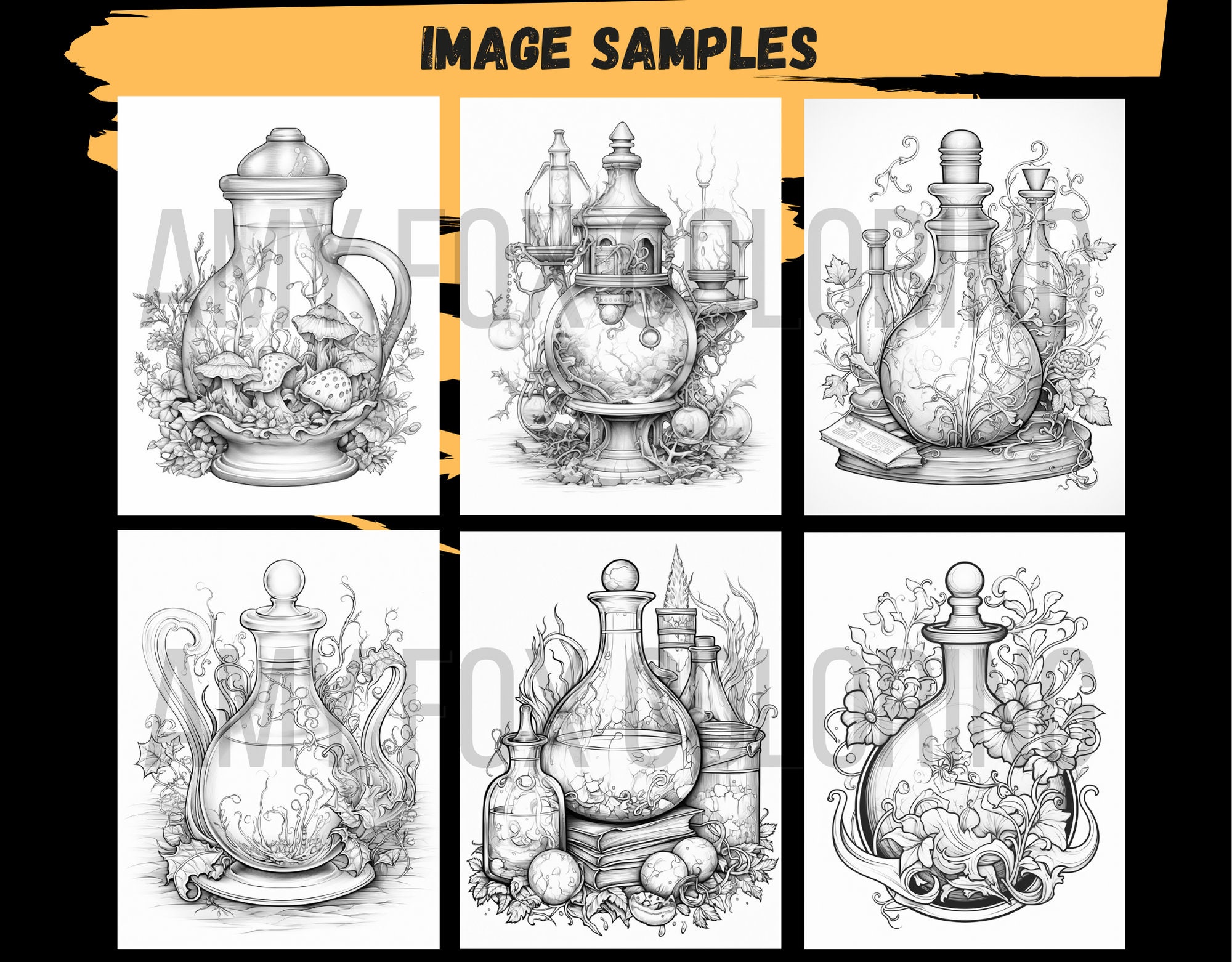 60 Magic Potions Coloring Page, Adults Kids Digital Coloring Sheets ...