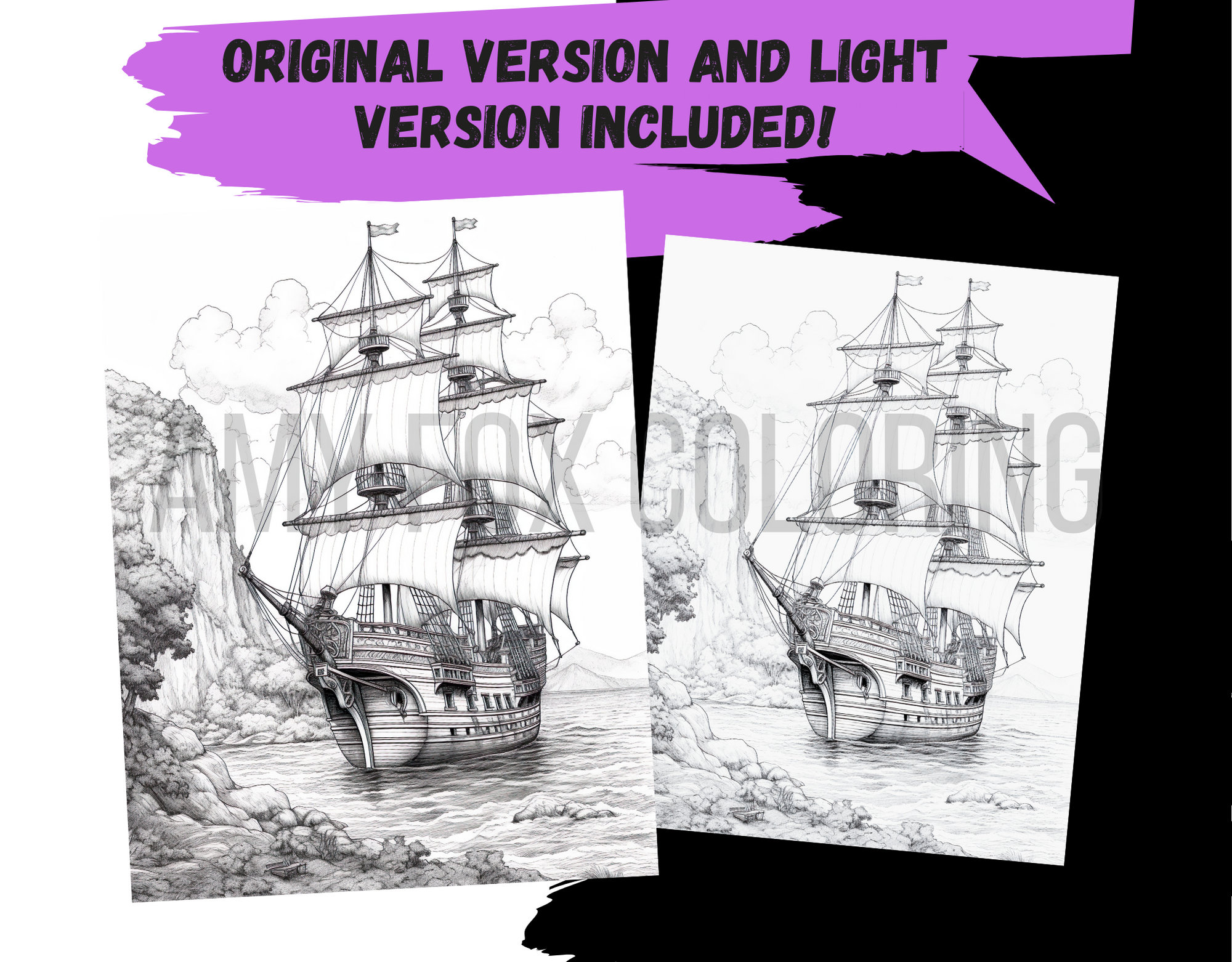 60 Legendary Galleons Coloring Pages, Adults Kids Digital Coloring ...