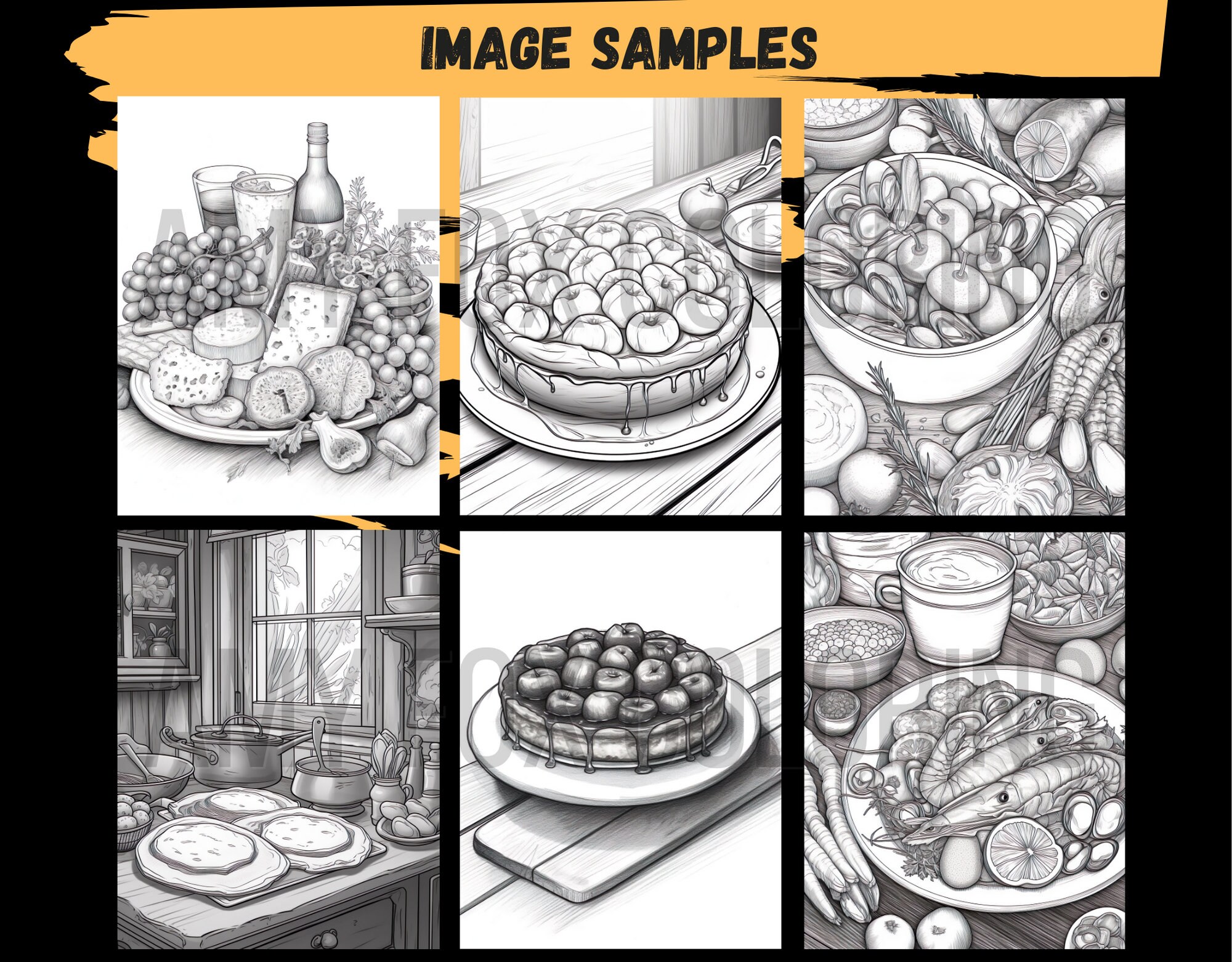 60 French Traditional Foods Coloring Pages, Adults Kids Digital ...