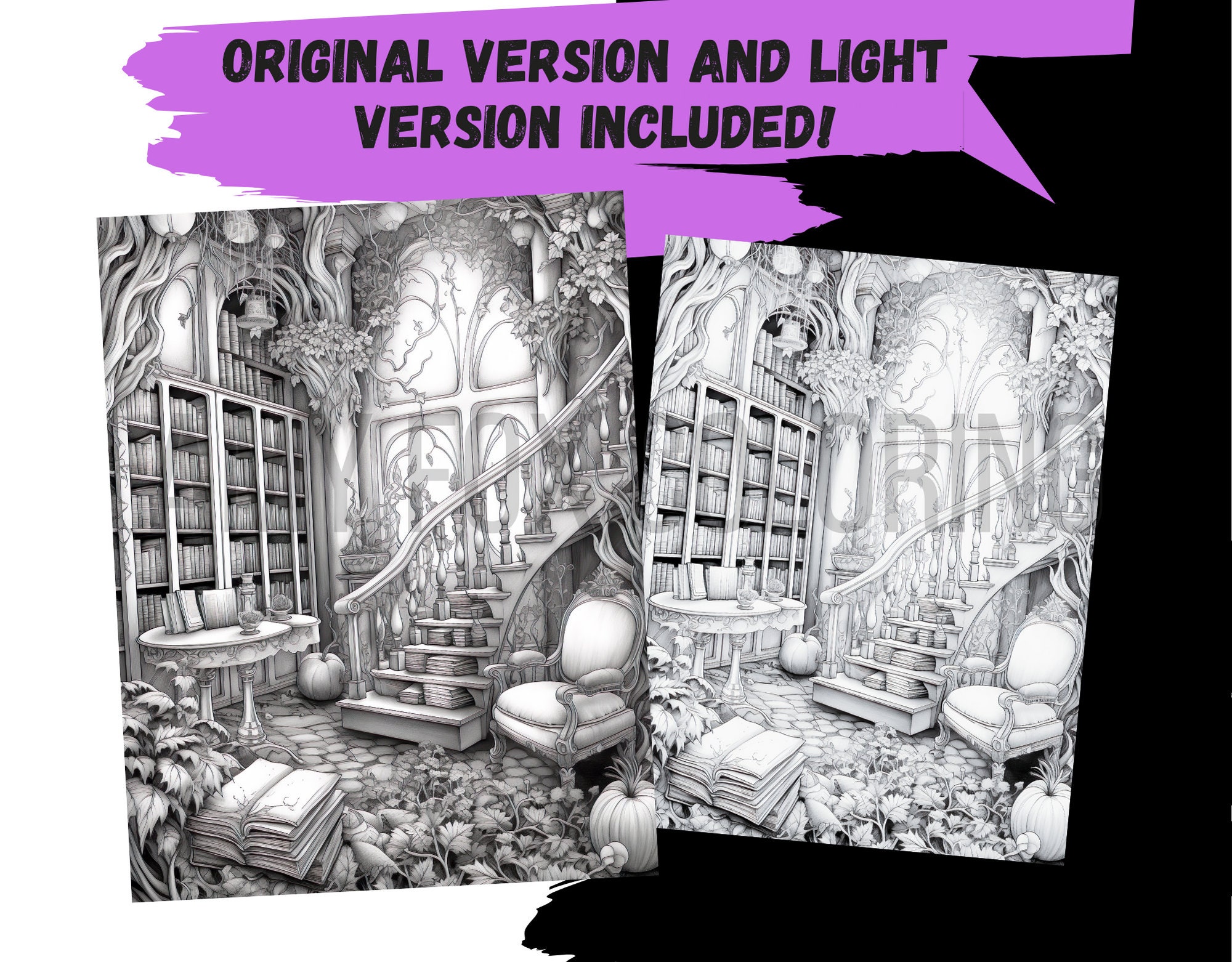 60 Enchanted Library Coloring Pages, Adults Kids Digital Coloring ...