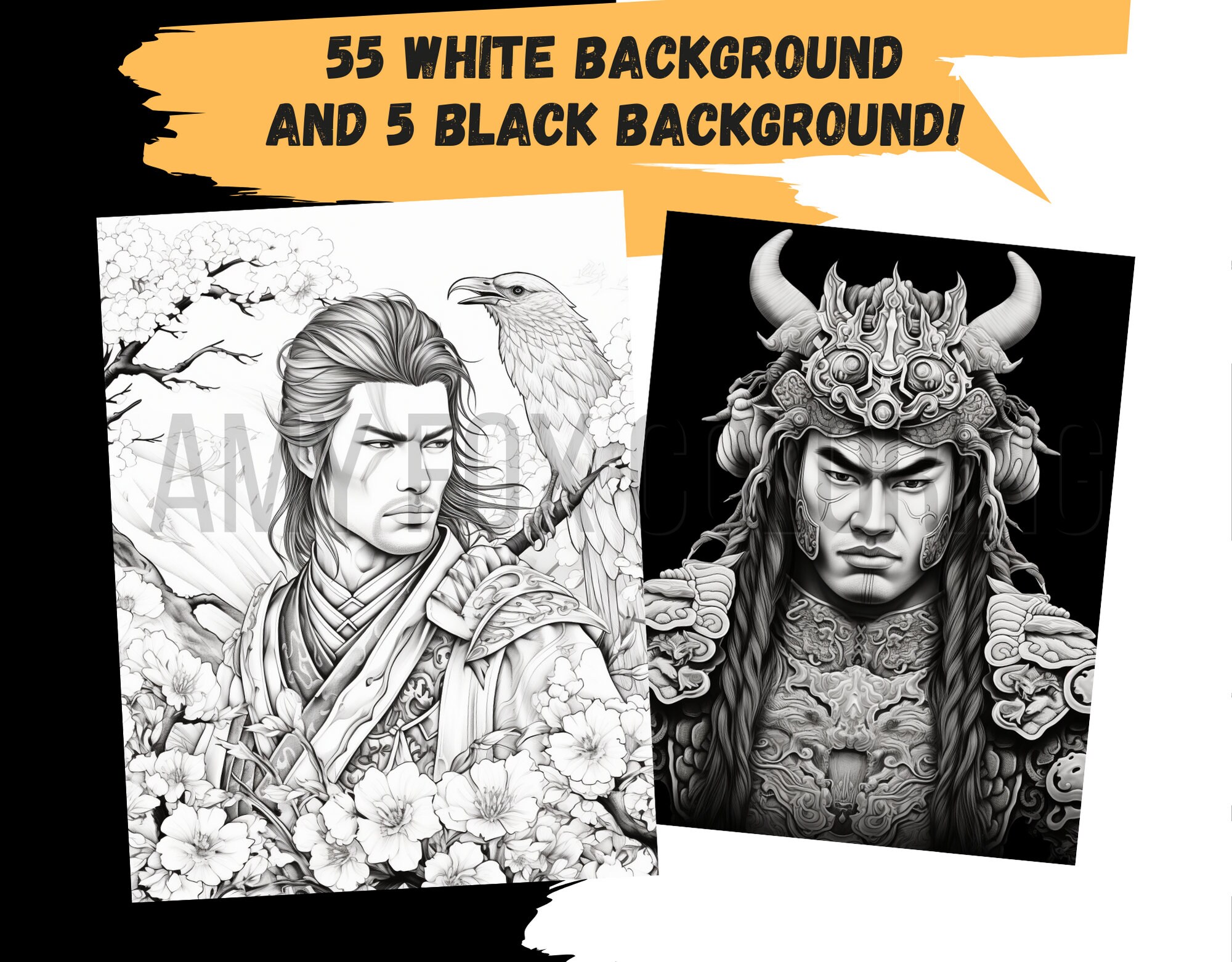 60 Samurai Warriors Coloring Pages, Adults Kids Digital Coloring Sheets ...