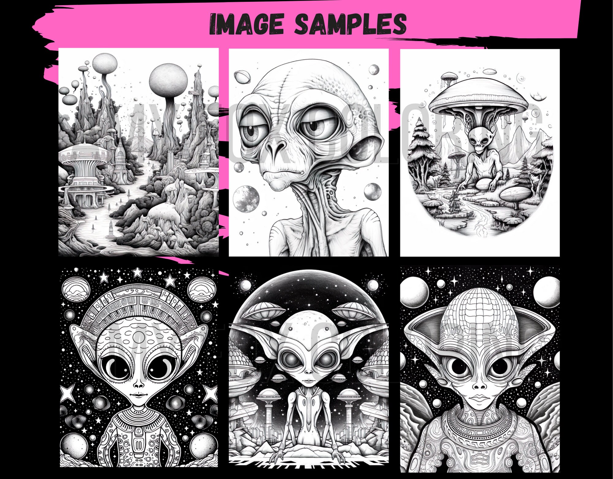 60 Alien Worlds Coloring Pages Adults Kids Digital Coloring - Etsy