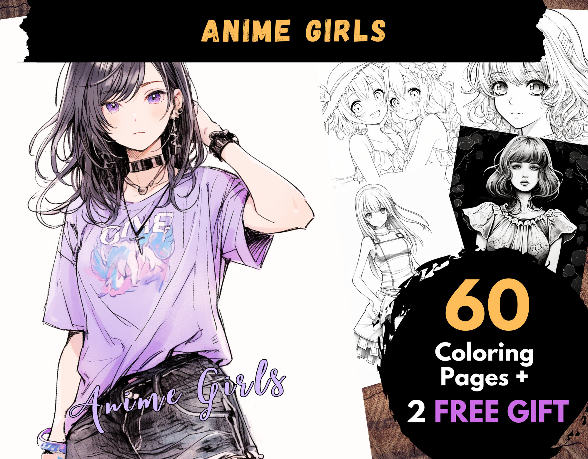 60 Anime Girls Coloring Pages, Adults Kids Digital Coloring Sheets ...