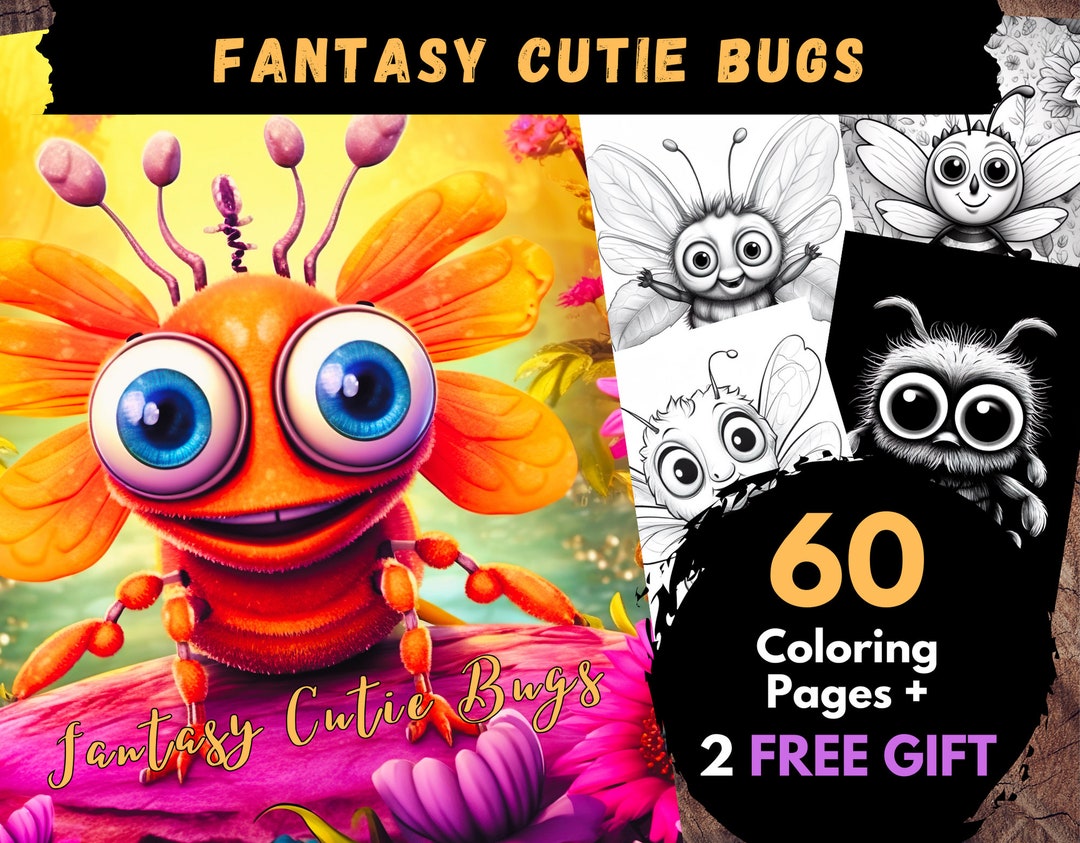 60 Fantasy Cutie Bugs Coloring Pages, Adults Kids Digital Coloring ...
