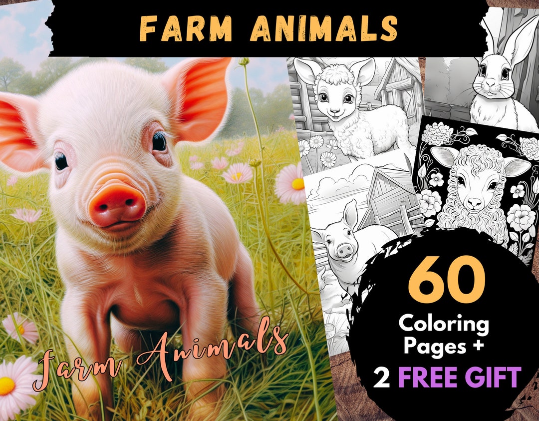 60 Farm Animals Coloring Pages, Adults Kids Digital Coloring Sheets ...