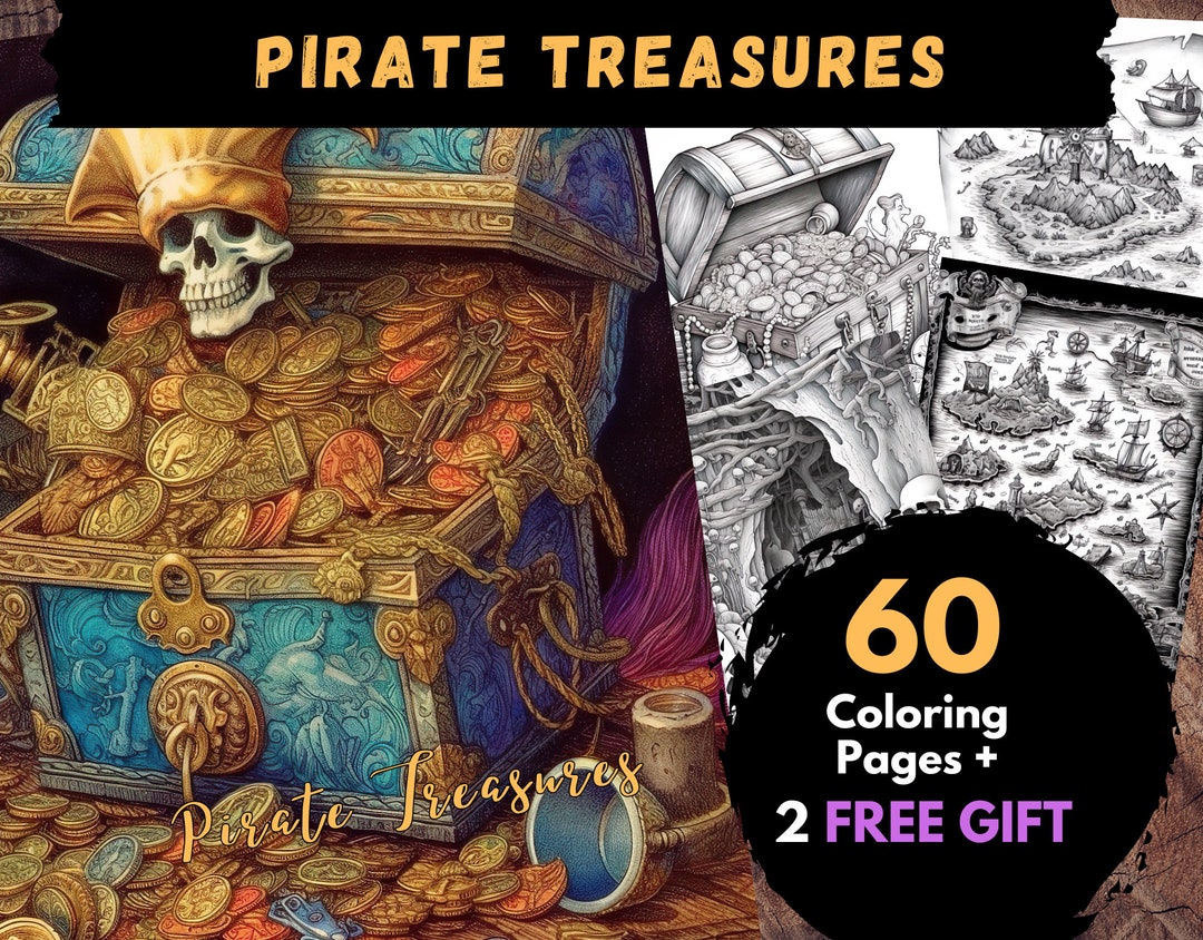 60 Pirate Treasures Coloring Pages, Adults Kids Digital Coloring Sheets ...