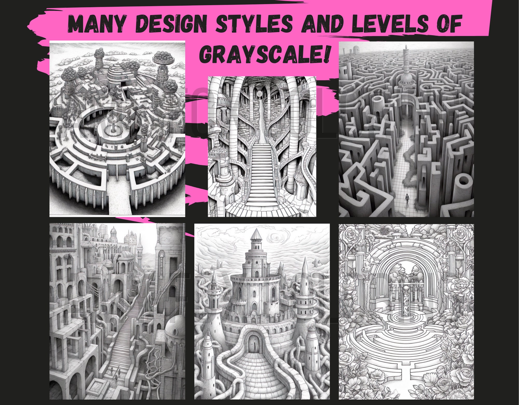 60 Enchanted Labyrinths Coloring Pages Adults Kids Digital - Etsy