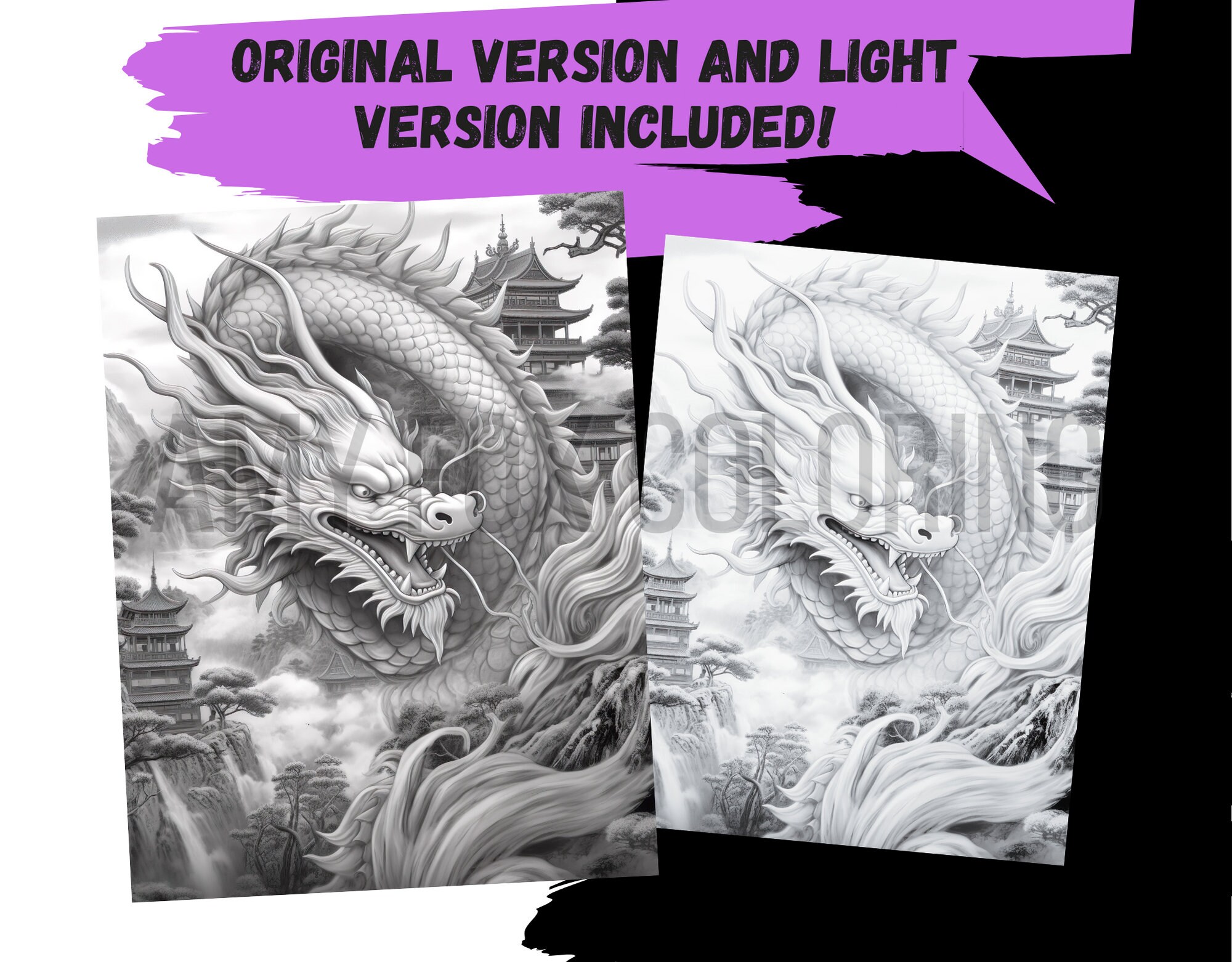 60 Chinese Dragon Coloring Pages, Adults Kids Digital Coloring Sheets ...