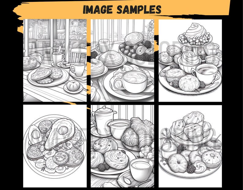 60 Tasty Breakfasts Coloring Pages, Adults Kids Digital Coloring Sheets ...
