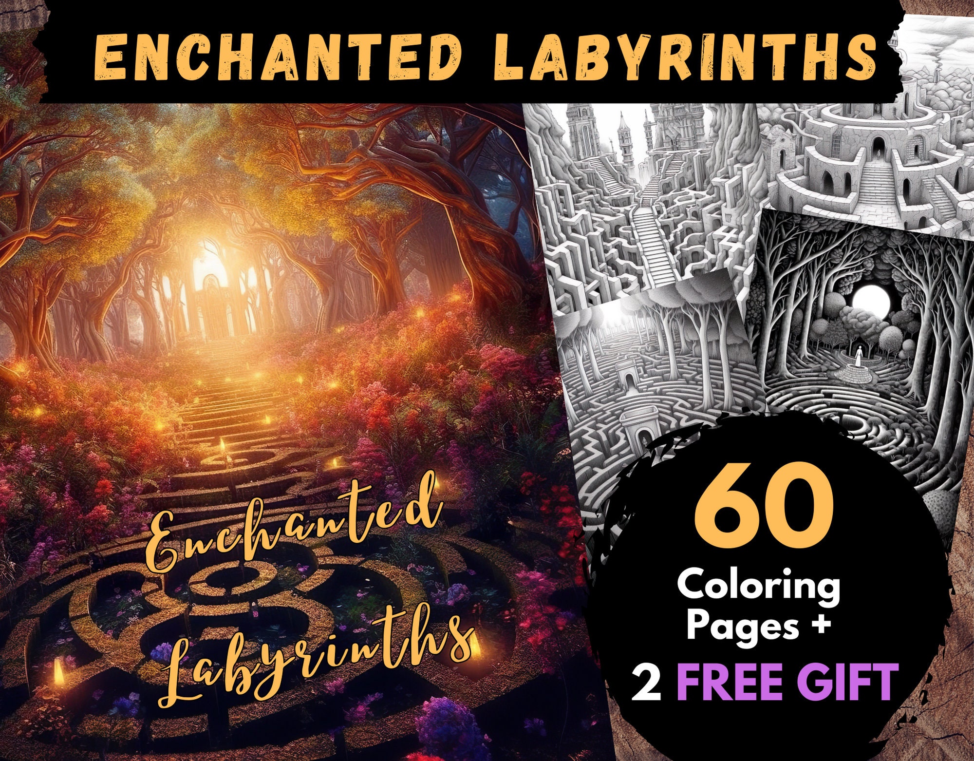 60 Enchanted Labyrinths Coloring Pages Adults Kids Digital - Etsy