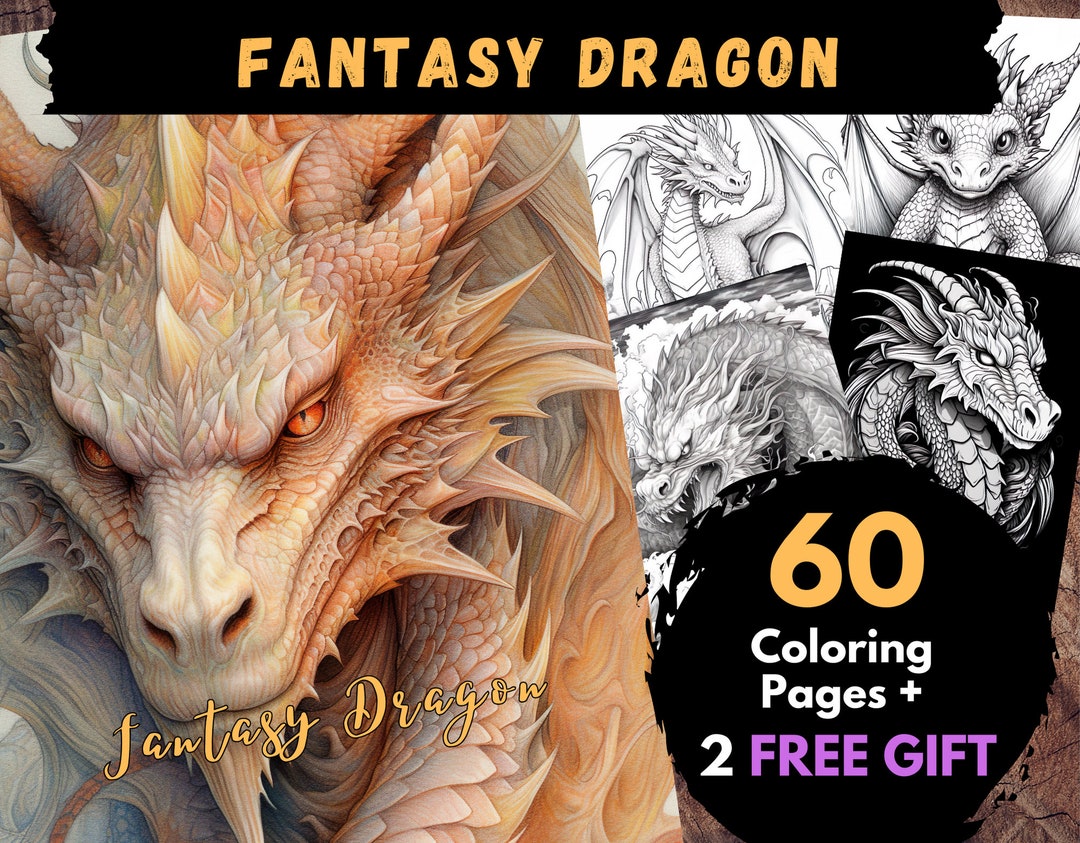 60 Fantasy Dragon Coloring Page, Adults Kids Digital Coloring Sheets ...