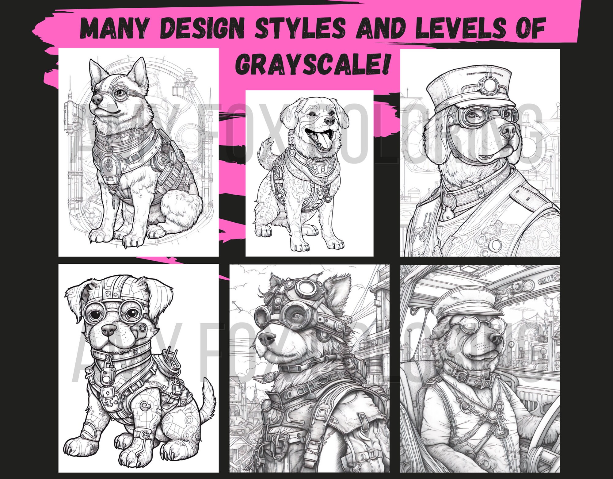 60 Steampunk Dog Coloring Page, Adults Kids Digital Coloring Sheets ...