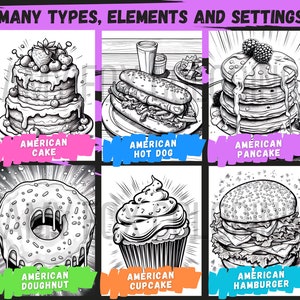 60 American Comic Style Foods Coloring Pages, Adults Kids Digital ...