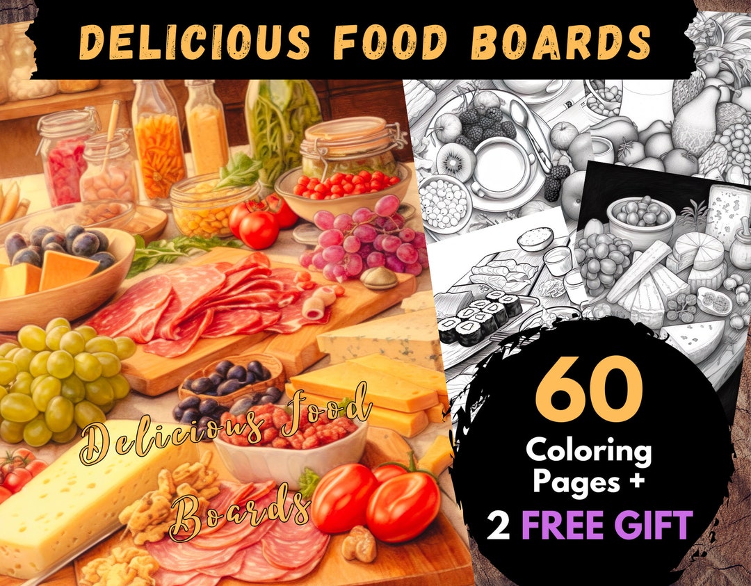 60 Delicious Food Boards Coloring Pages, Adults Kids Digital Coloring ...