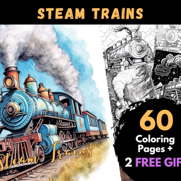 Steam Train Coloring Page - Etsy