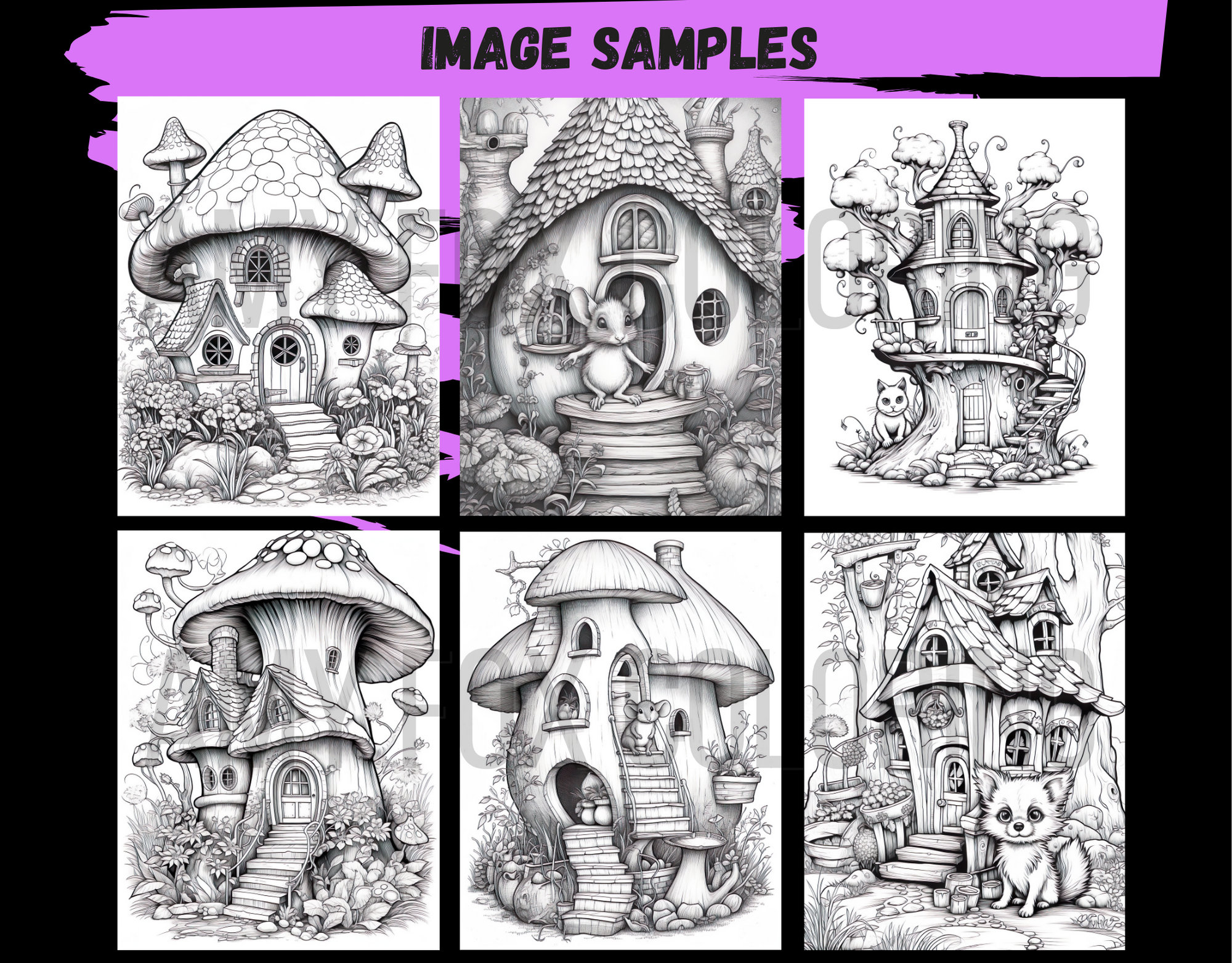 60 Country Fairy Houses Coloring Page, Adults Kids Digital Coloring ...