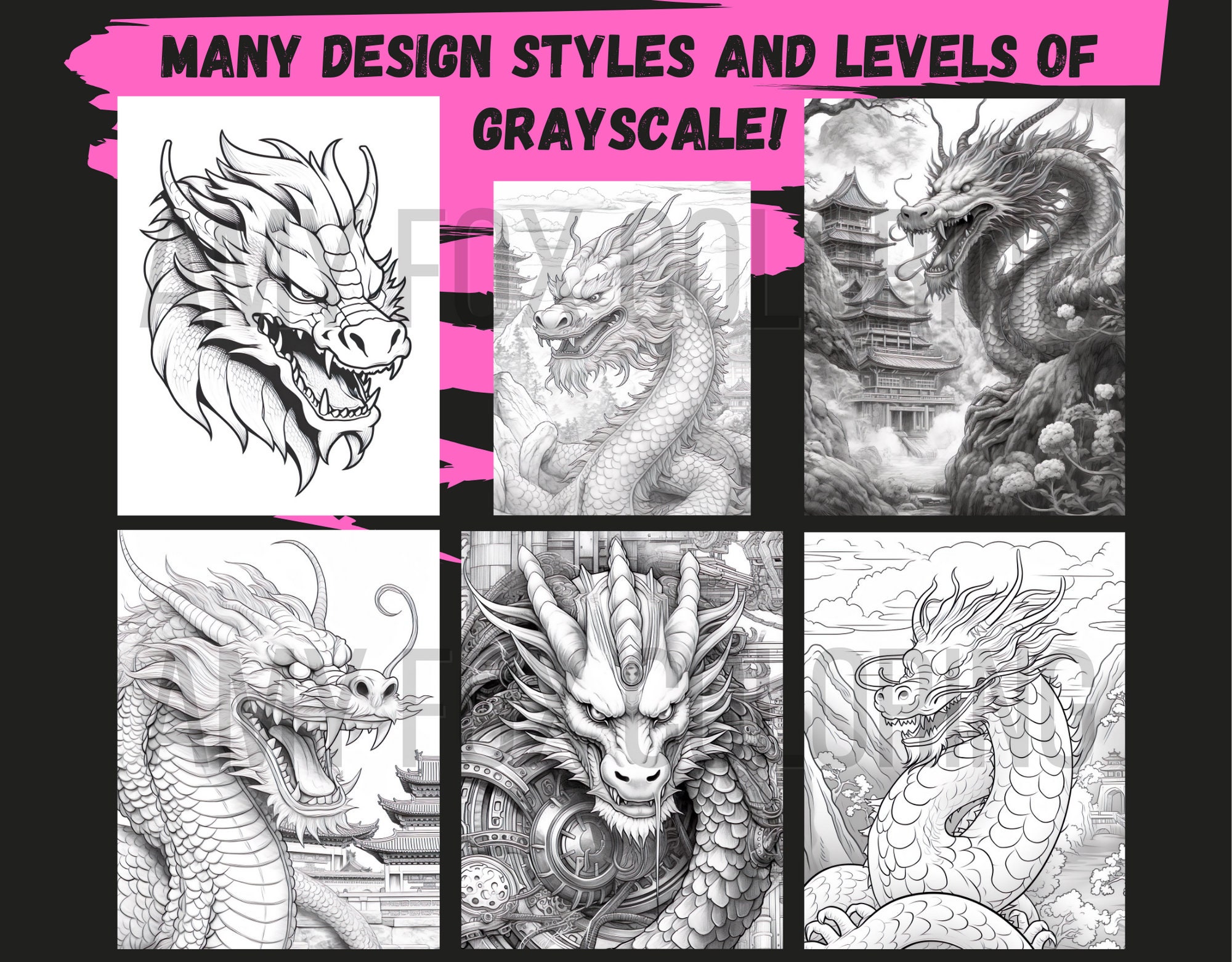 60 Chinese Dragon Coloring Pages, Adults Kids Digital Coloring Sheets ...