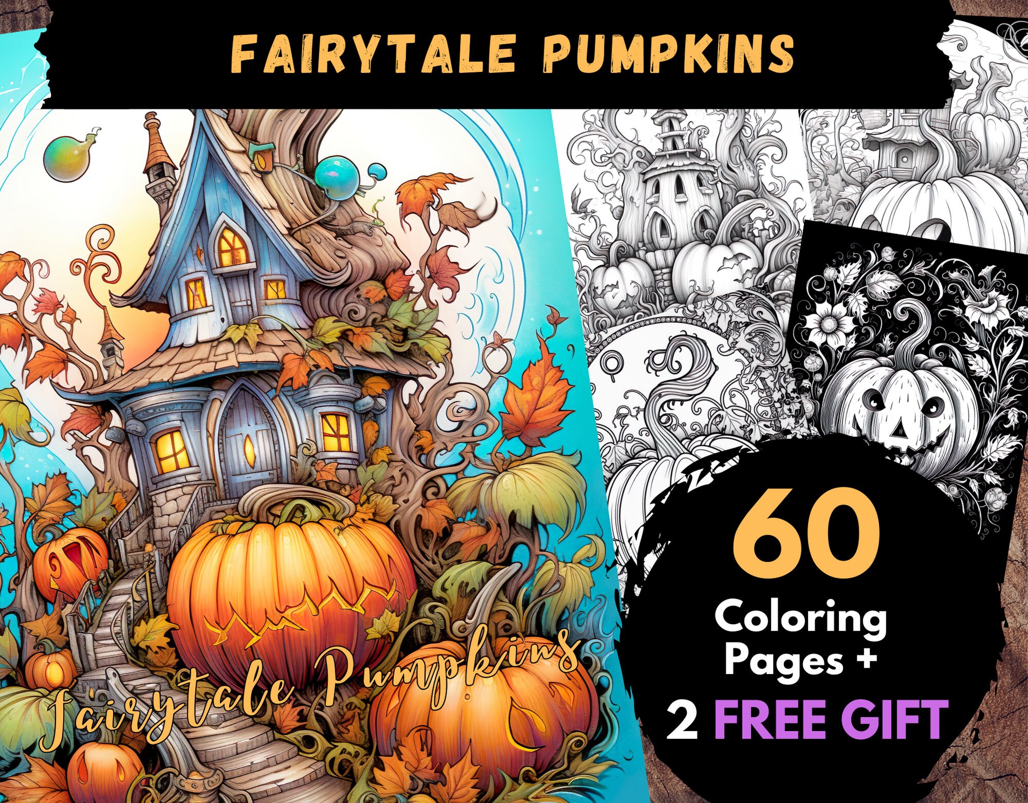 60 Fairytale Pumpkins Coloring Page, Adults Kids Digital Coloring ...